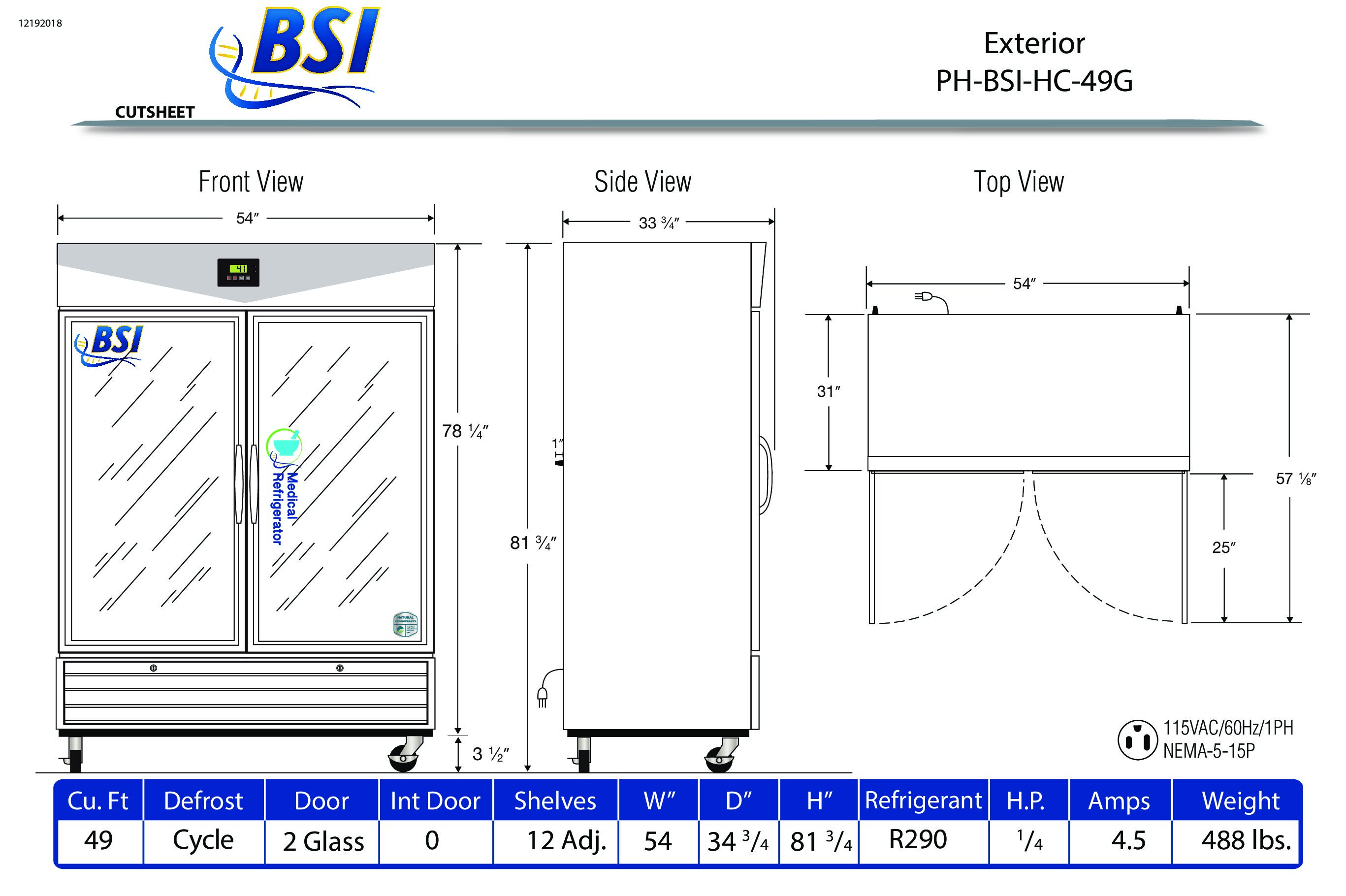 BSI Prime Series Hinged Glass Door Pharmacy Vaccine Refrigerator | 49 ...