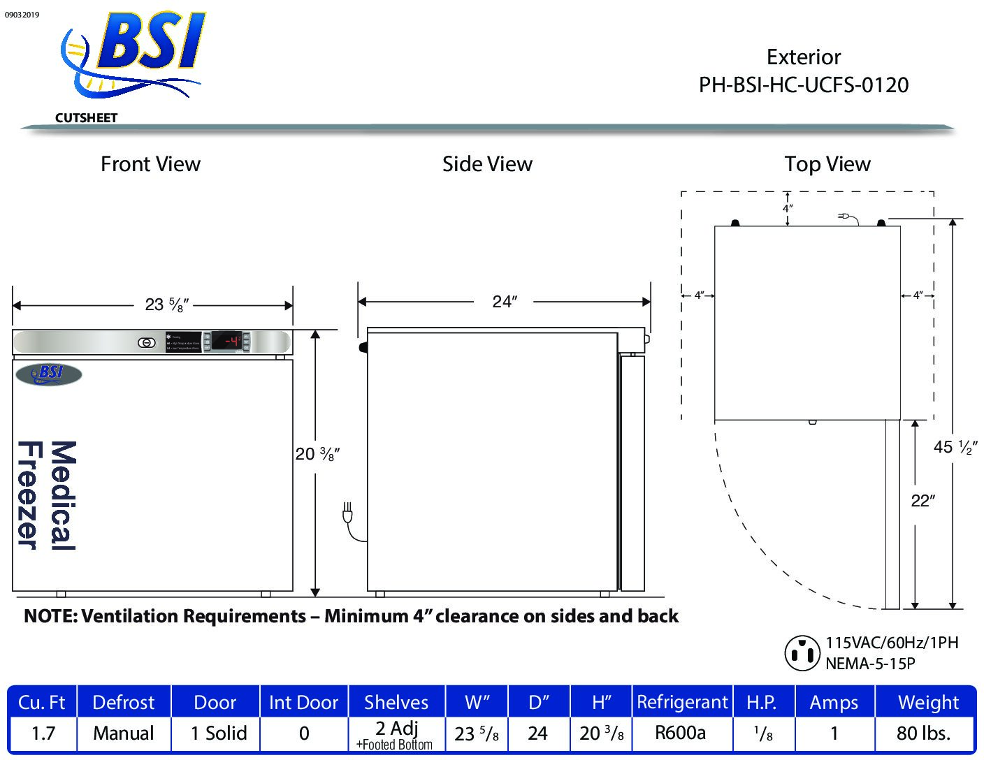 BSI Silver Series Compact Manual Defrost Pharmacy & Vaccine Freezer | 1 ...