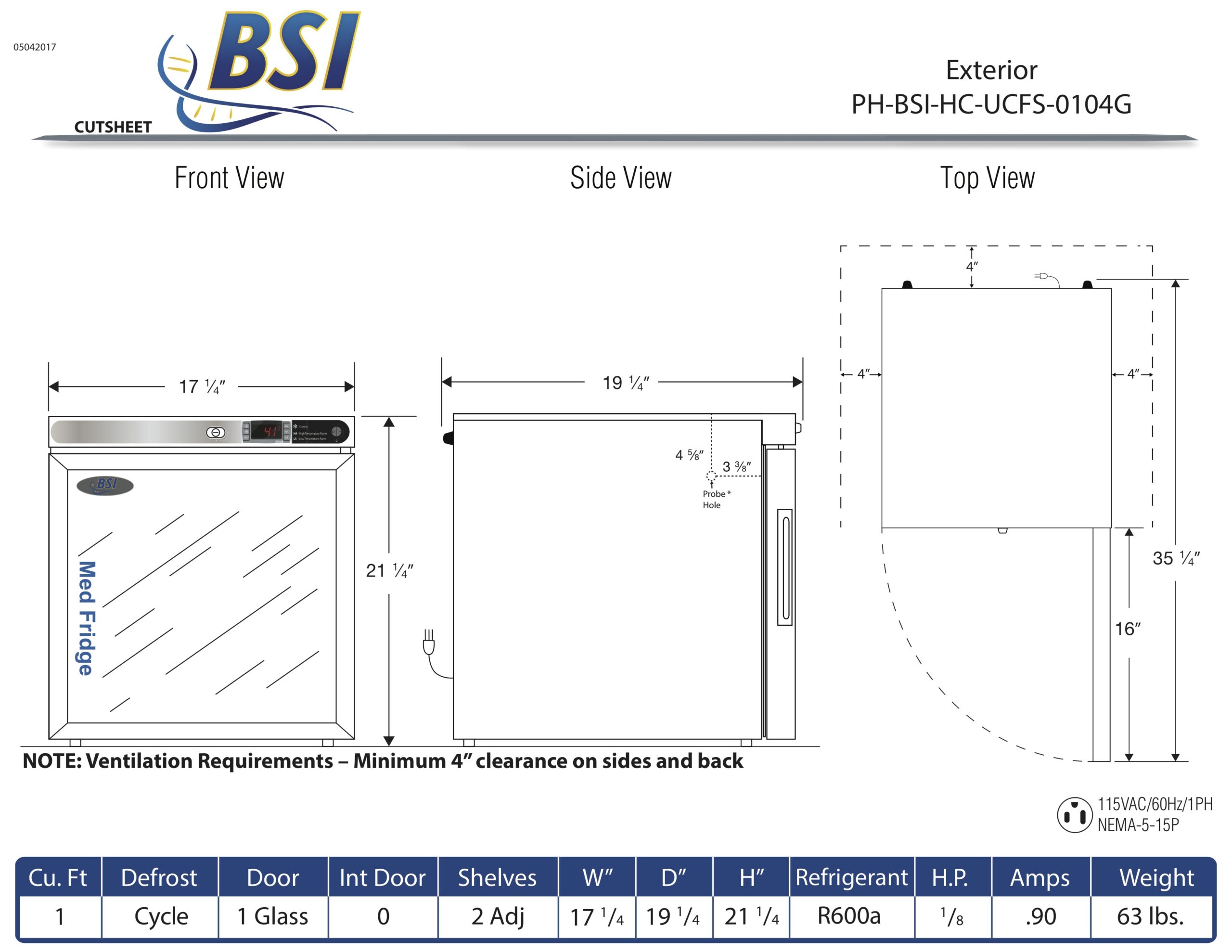 BSI Glass Door Compact Pharmacy Vaccine Refrigerator | 1 Cu. Ft ...